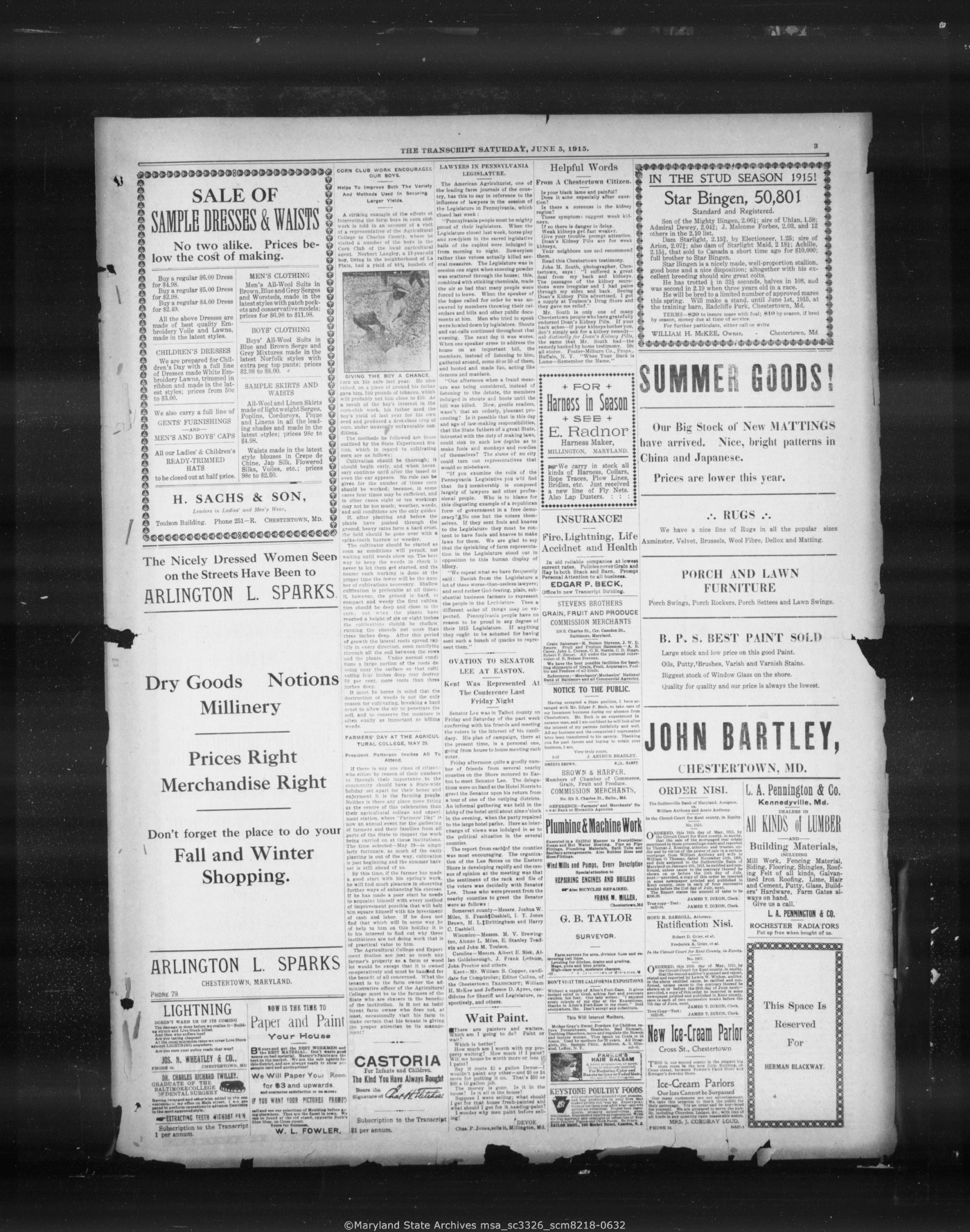 Maryland State Archives Chestertown Transcript Collection MSA SC 3326 ...